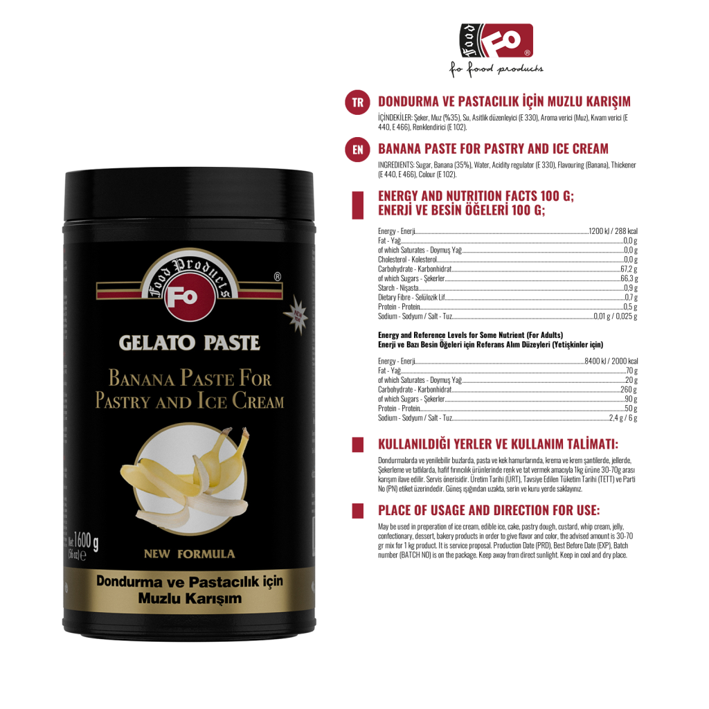 Banana Paste for Icecream and Pastry 1600g | OZMER | EN